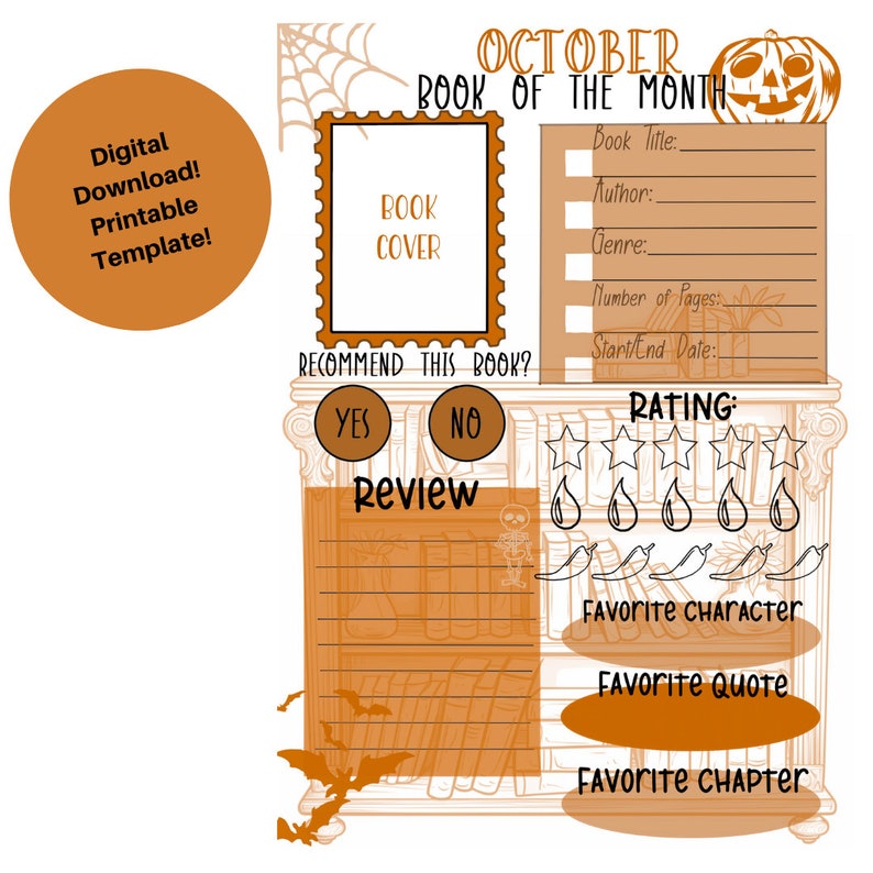 October Book of the Month Template L Book Review Template L Printable ...