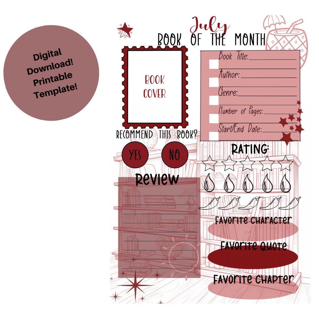 July Book of the Month Template L Book Review Template L Printable ...