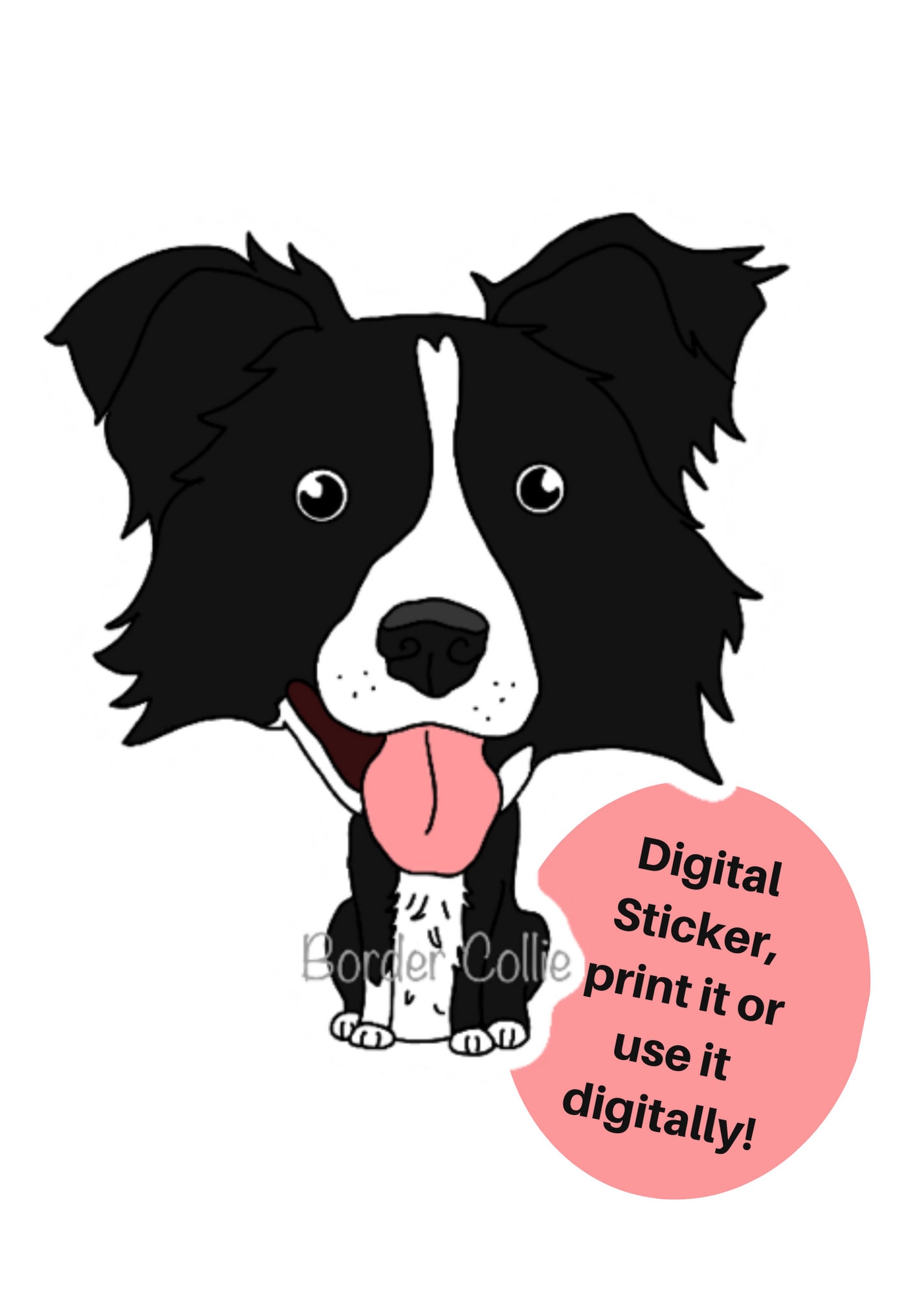 Digital Sticker, Border Collie Sticker, Dog Sticker - Etsy