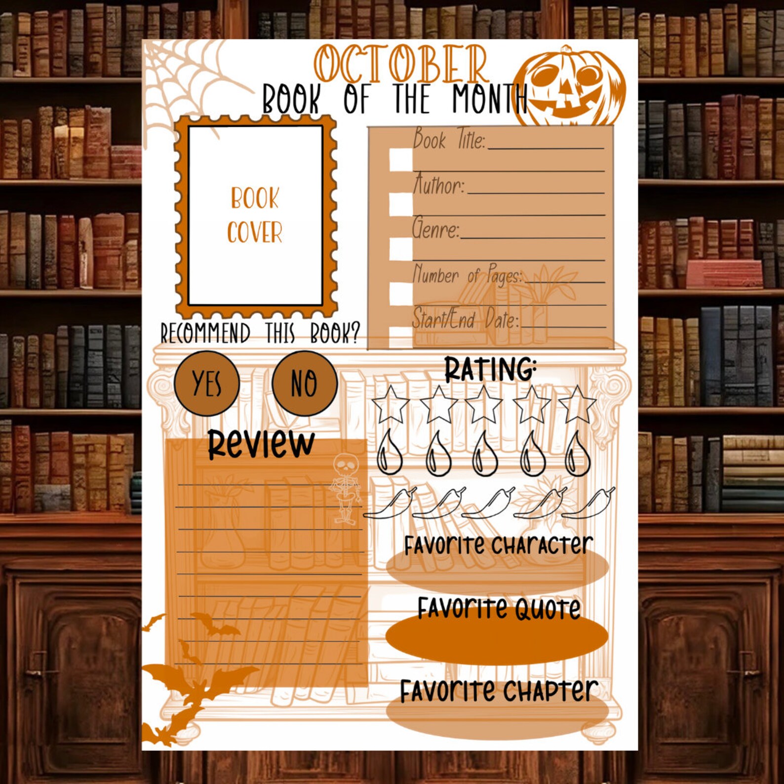 October Book of the Month Template L Book Review Template L Printable ...