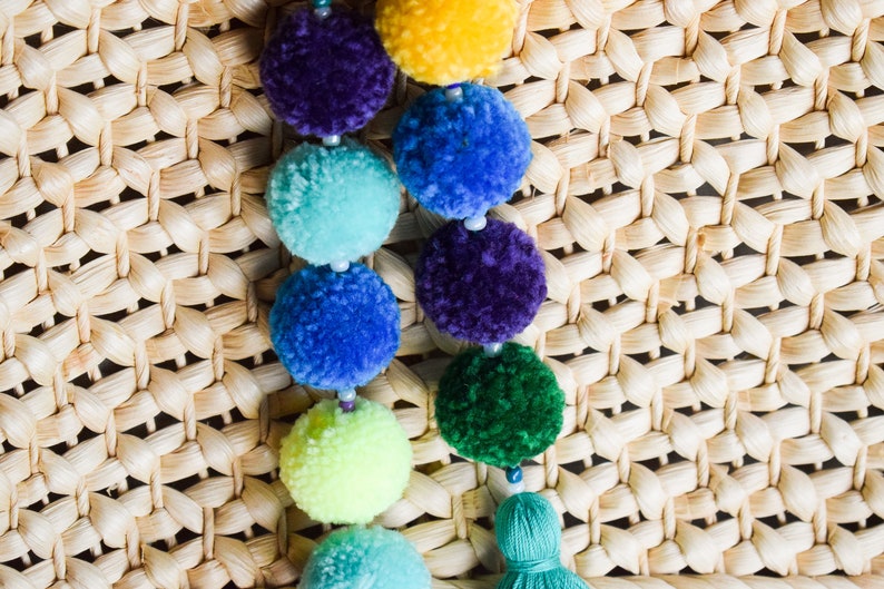 Neon Pink Bag Cham Pom Pom Bag Charm Long Tassel Bohemian Bag Charm ...