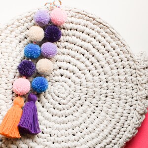 Neon pink bag cham Pom pom bag charm Long tassel Bohemian bag | Etsy