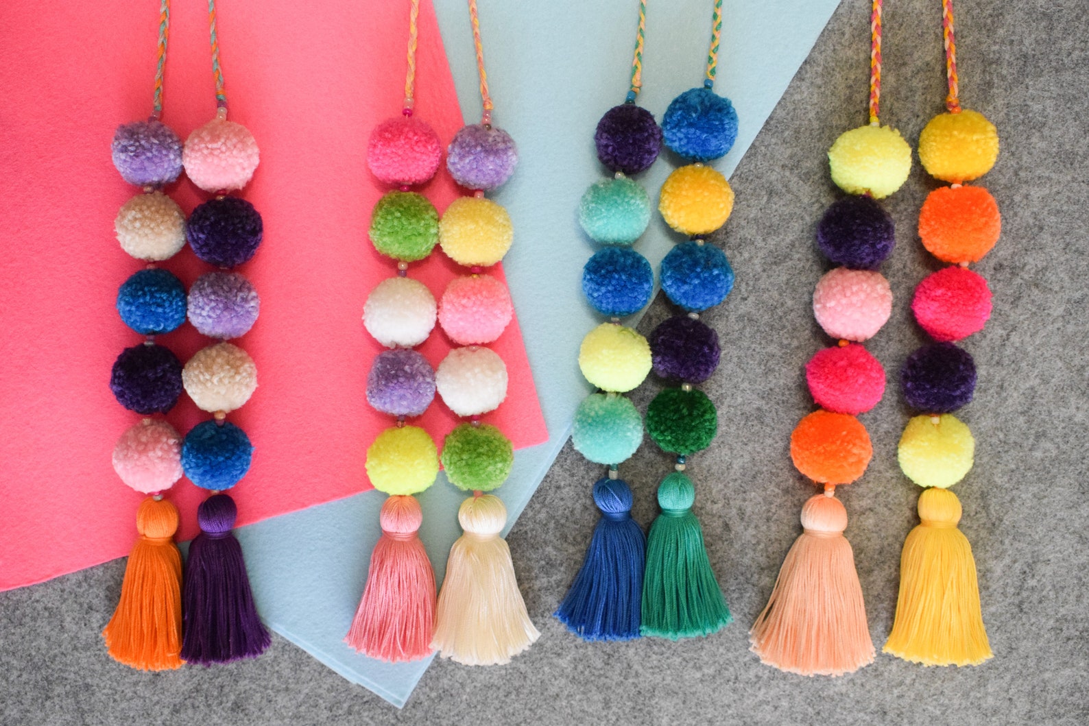 Neon pink bag cham Pom pom bag charm Long tassel Bohemian bag | Etsy