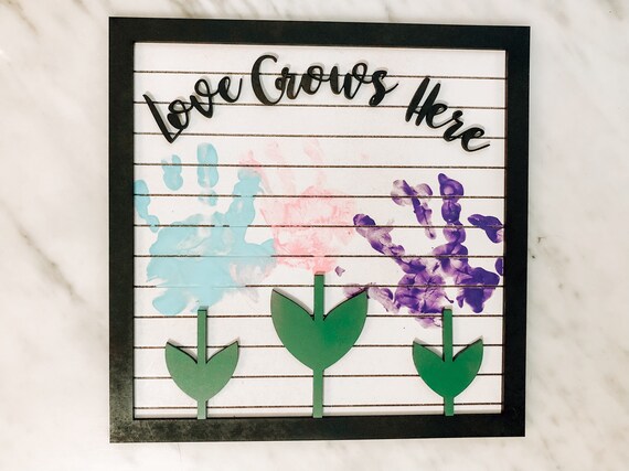 Love Grows Here Handprint Flower Sign Mother's Day | Etsy