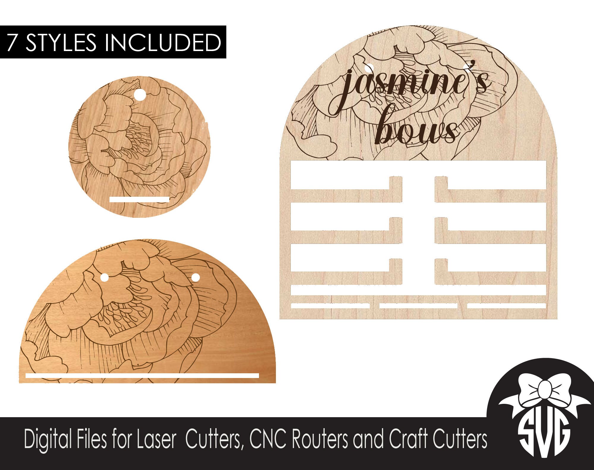 Peony Bow Holder for Headbands and Bows Digital Cut File - Etsy