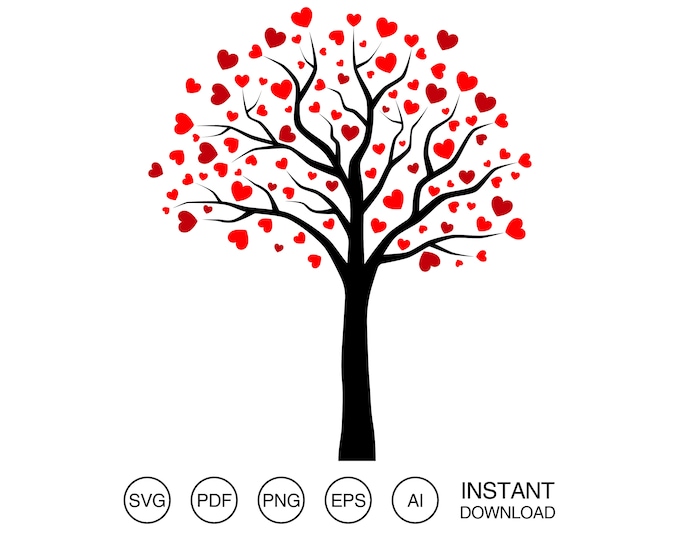 Heart Love Tree SVG PNG Silhouette for Your Cricut and Design.pritnting ...
