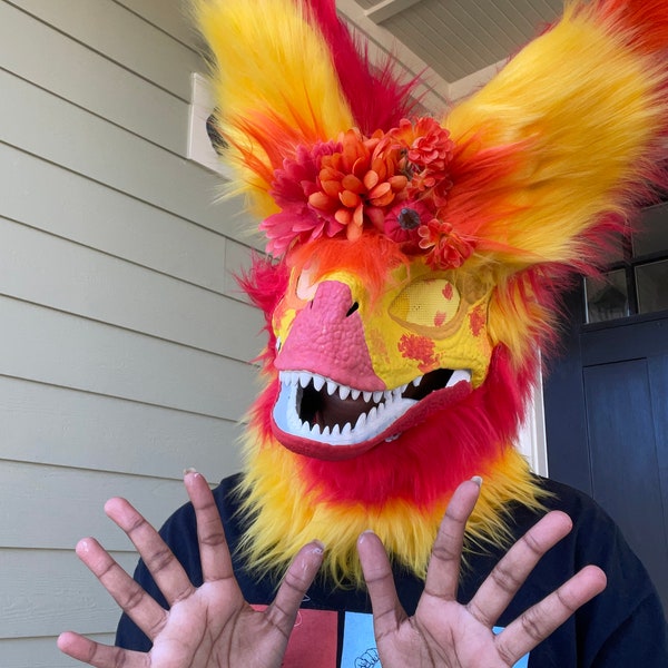 Dino mask furry with ears - Etsy Portugal