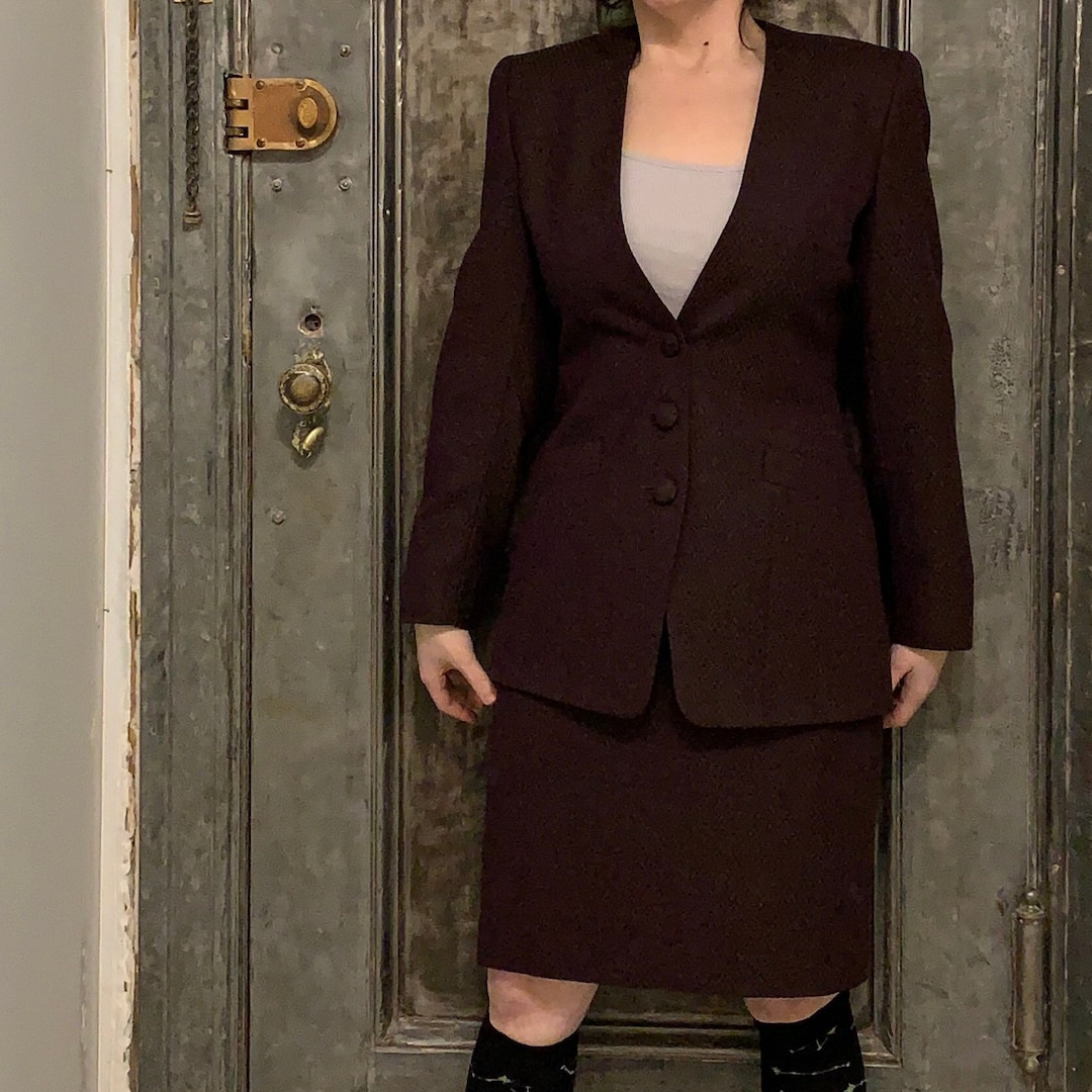 Vintage 80s Barrie Pace Ltd Burgundy and Olive Green Skirt Suit ...