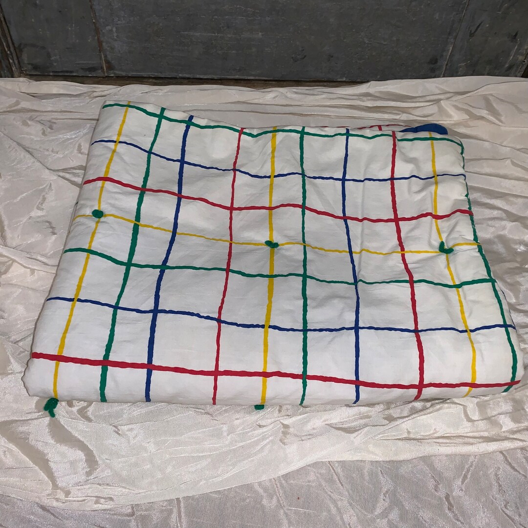 Vintage 70s 80s Primary Colors Plaid Baby Blanket Quilt Crib Comforter ...