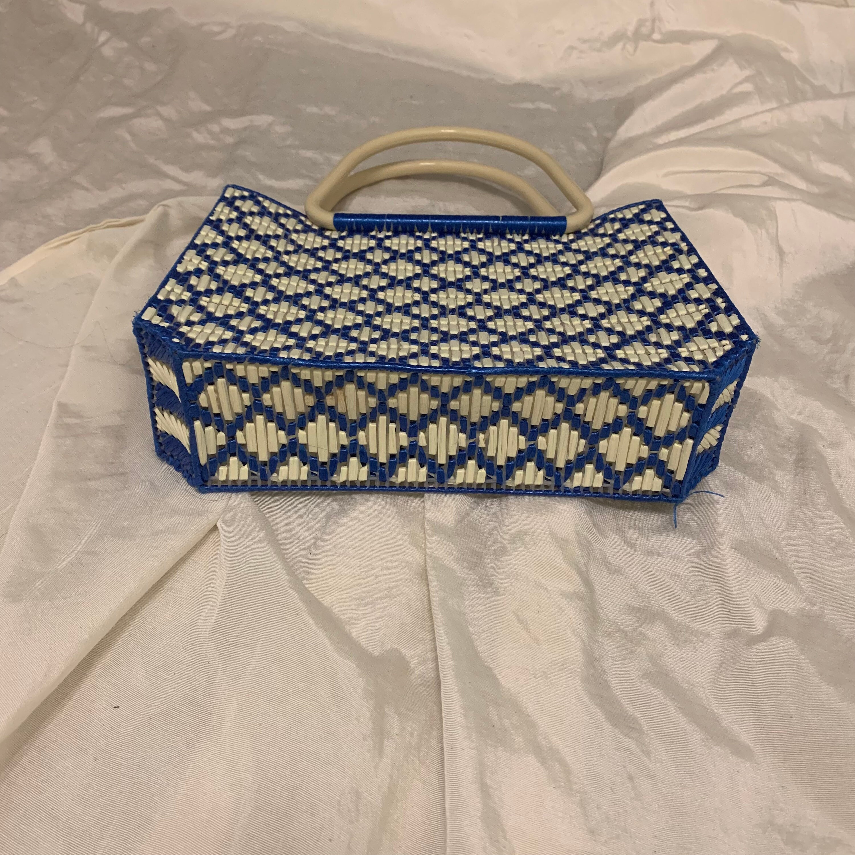 Vintage 1960s Woven Blue and White Diamond Checkered Pattern - Etsy