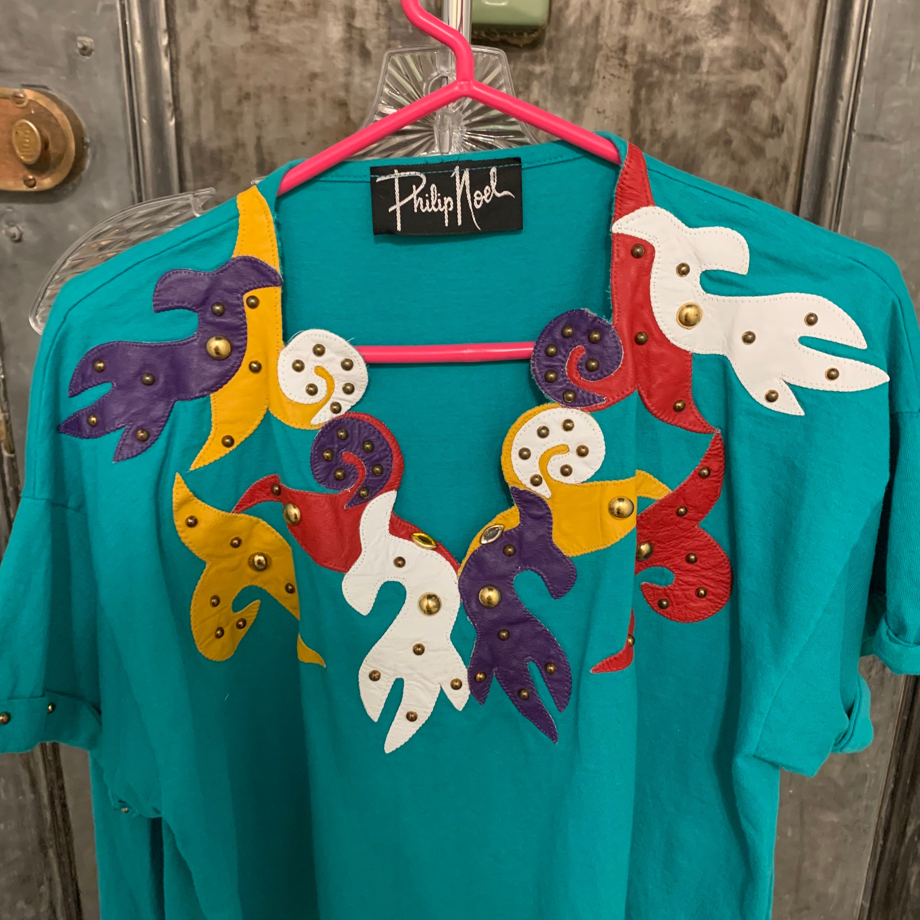 Vintage 80s 90s Philip Noel Teal Shirt and Pants Set With Colorful Faux ...