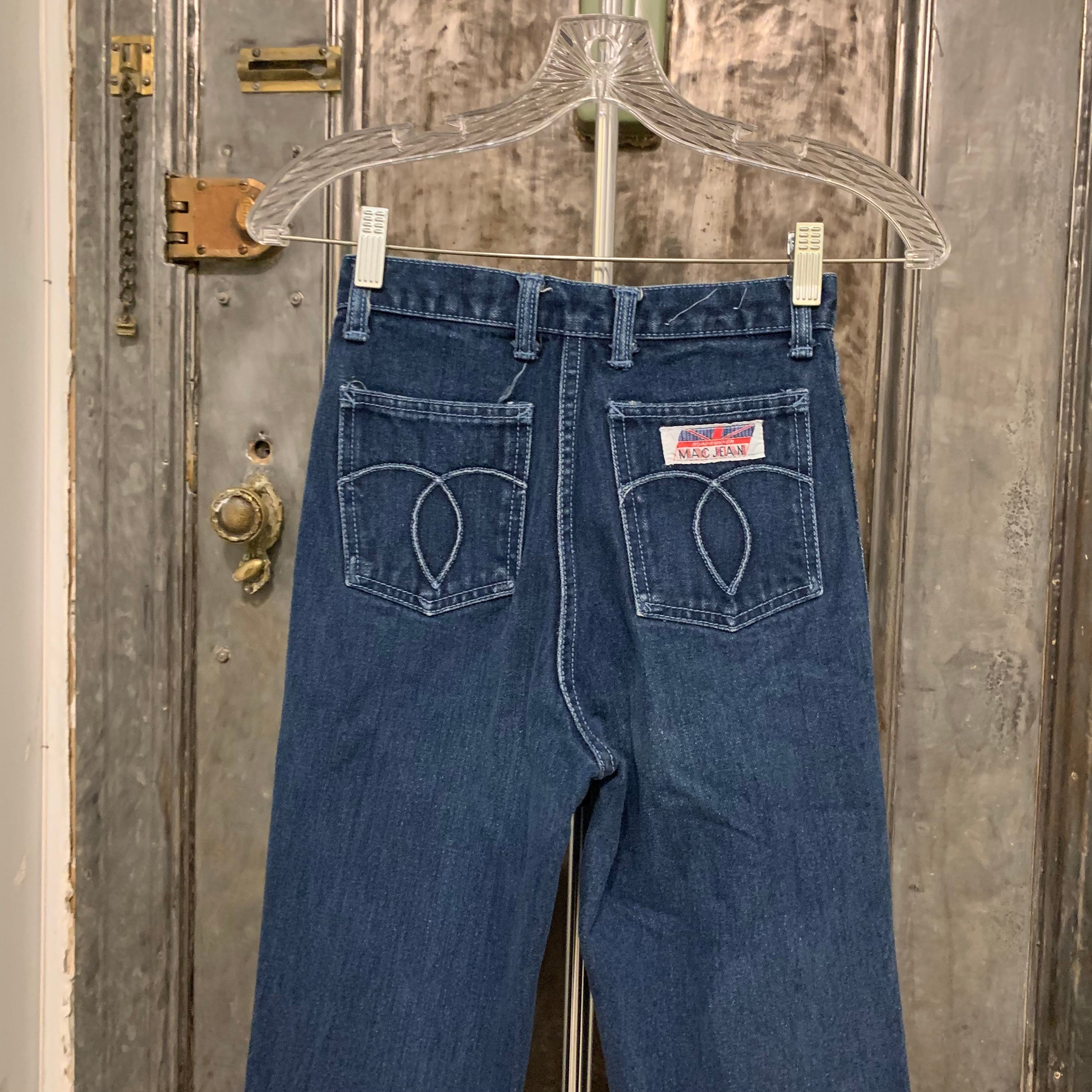XS XXS 24 Waist Vintage 70s Straight Leg Jeans Blue Medium Wash High ...