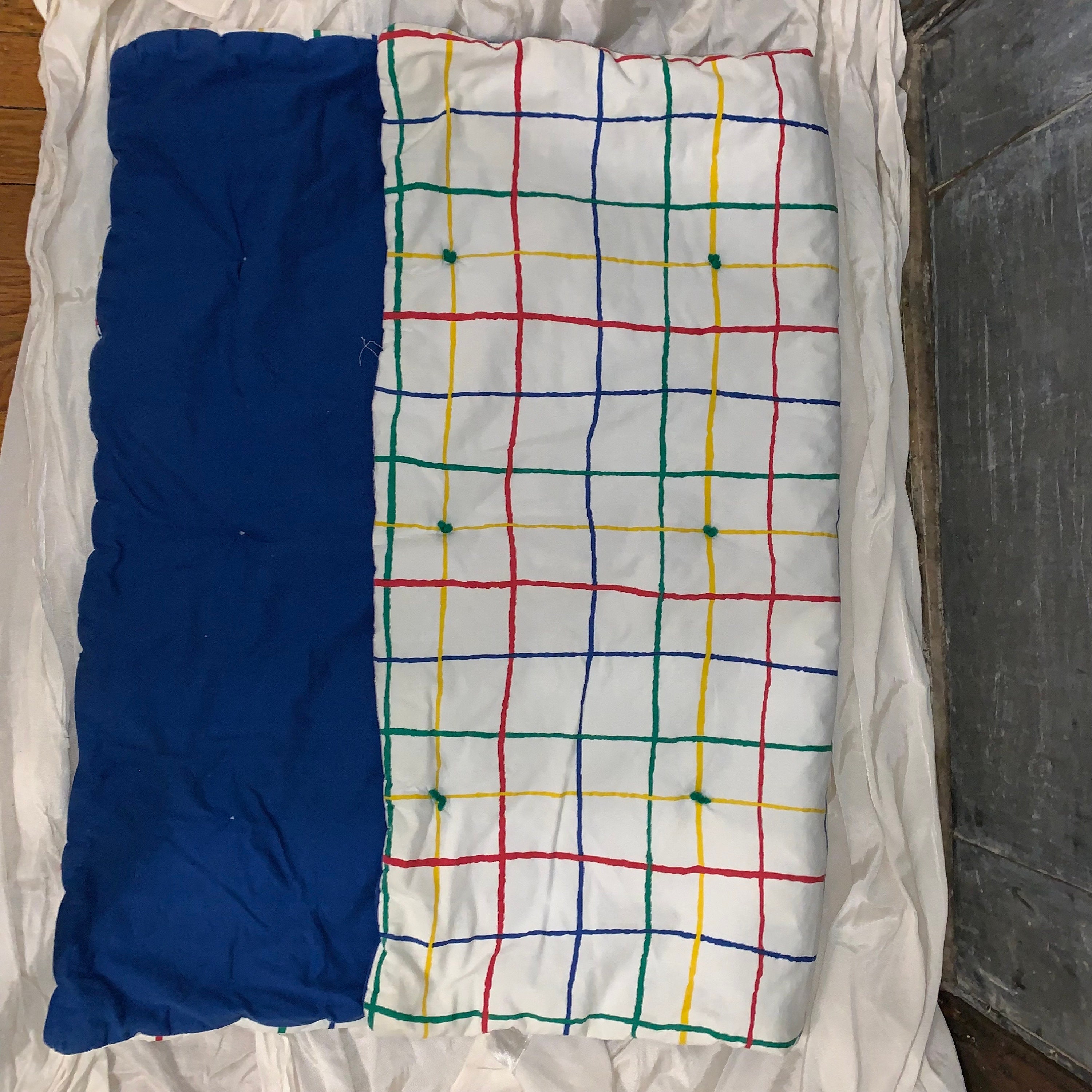 Vintage 70s 80s Primary Colors Plaid Baby Blanket Quilt Crib Comforter ...