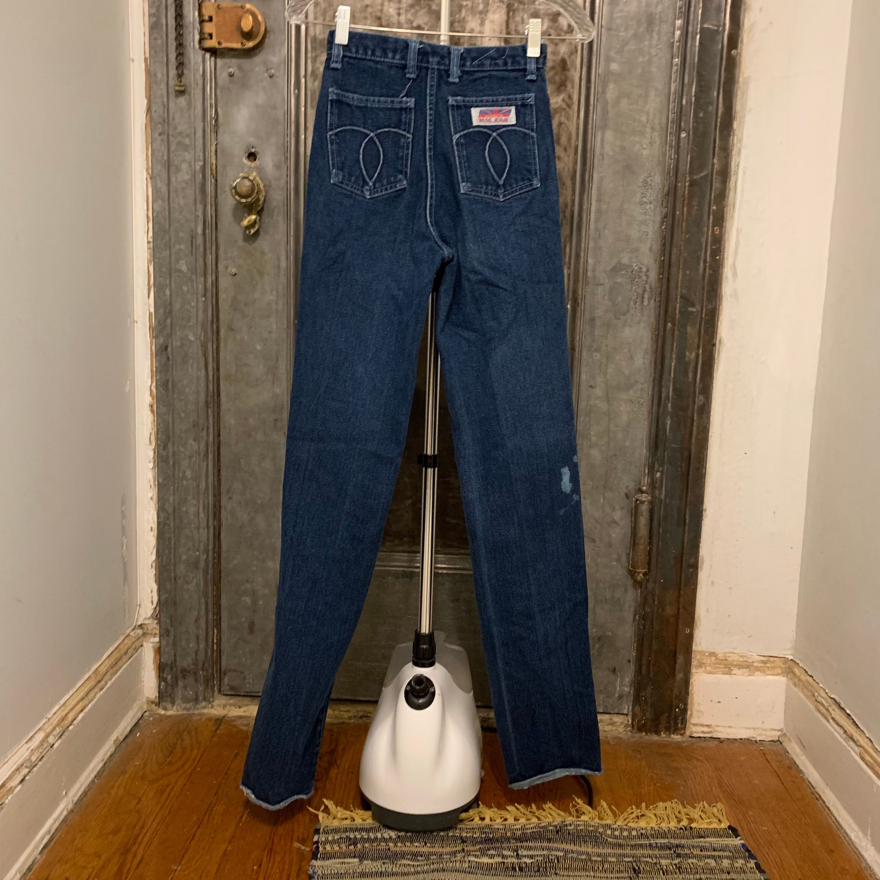 XS XXS 24 Waist Vintage 70s Straight Leg Jeans Blue Medium Wash High ...