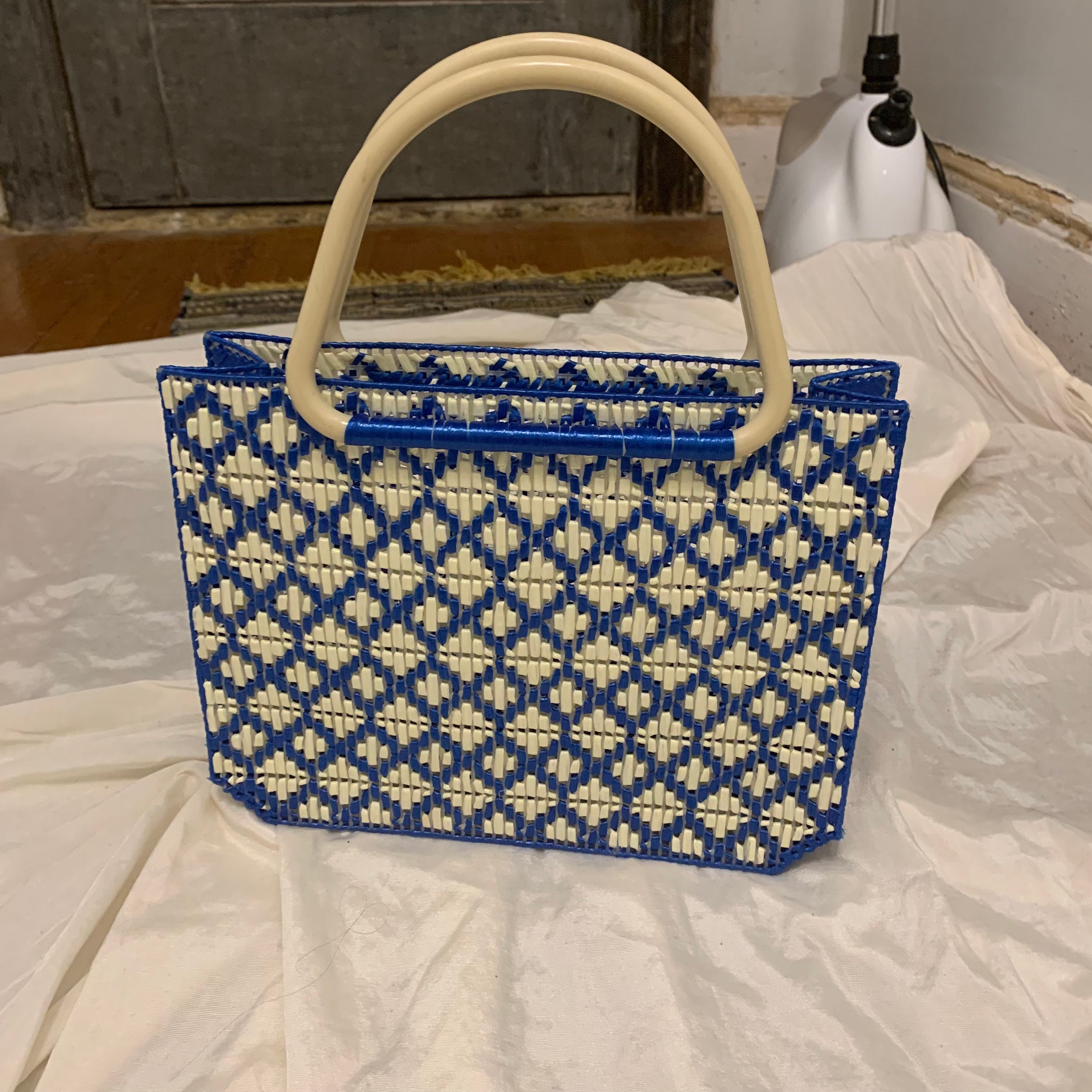 Vintage 1960s Woven Blue and White Diamond Checkered Pattern - Etsy