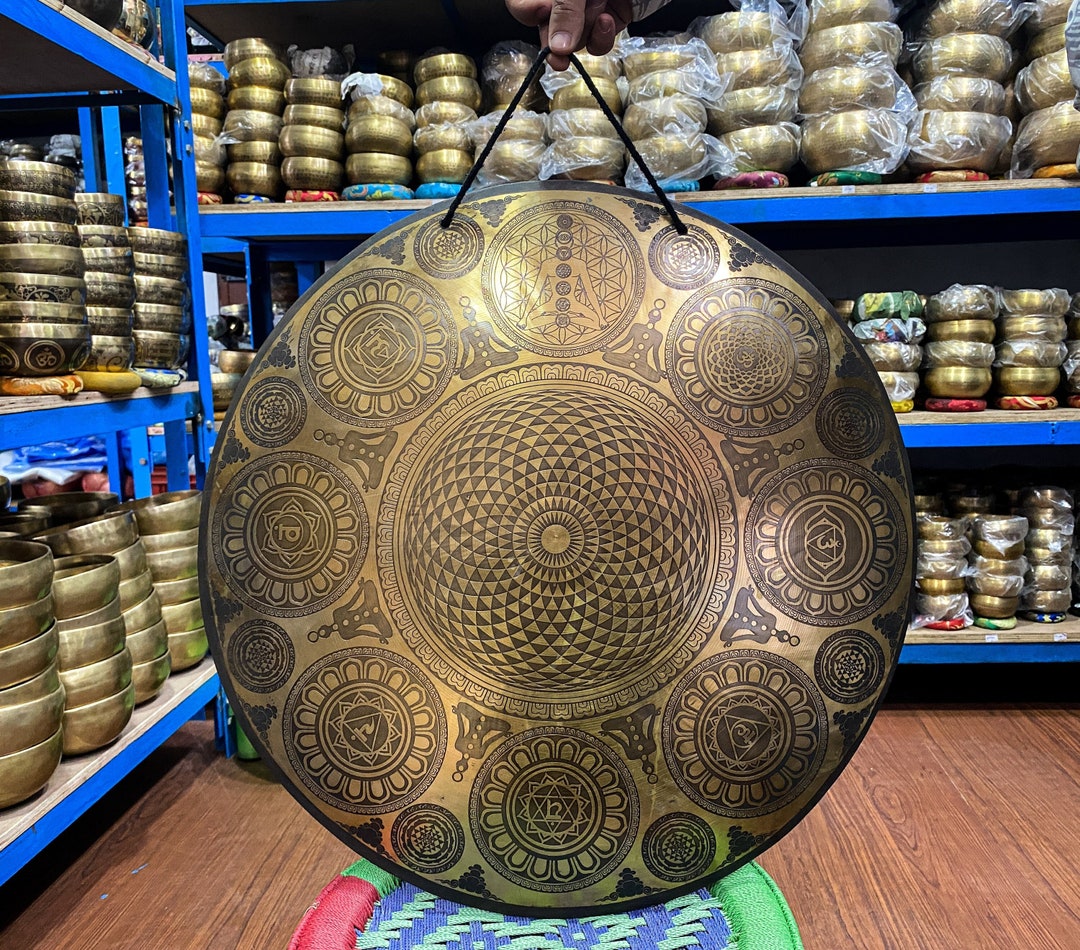 Sale! 21 Inches Special Chakra Symbol Carving Tibetan Gong From Nepal ...