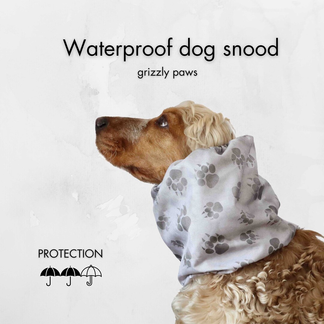 Beige Waterproof Dog Snood "grizzly Paws" | Dog Ear Scarf | Dog Ear ...