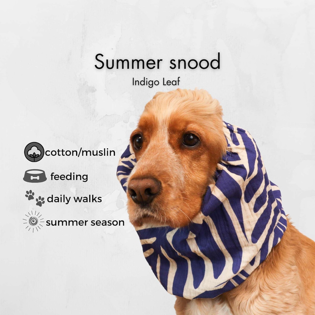Cotton White Dog Snood "indigo Leaf" | Muslin Cocker Spaniel Snood ...