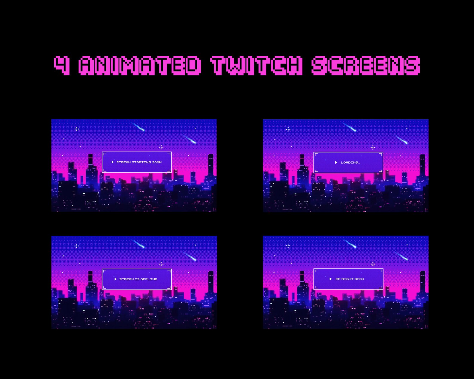4 Animated Loading Screens - Pixel City Theme for Twitch Streams - Etsy