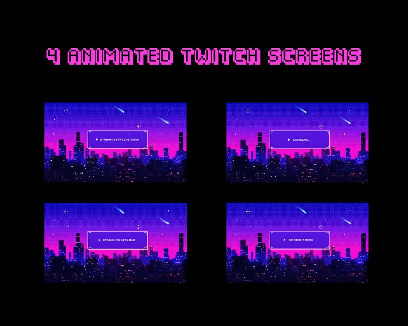 4 Animated Loading Screens - Pixel City Theme for Twitch Streams - Etsy