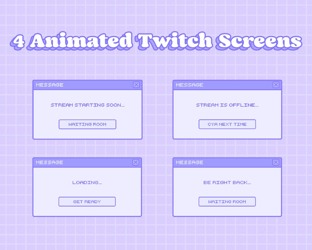 4 Animated Loading Screens for Twitch Streams, Aesthetic Purple Theme ...
