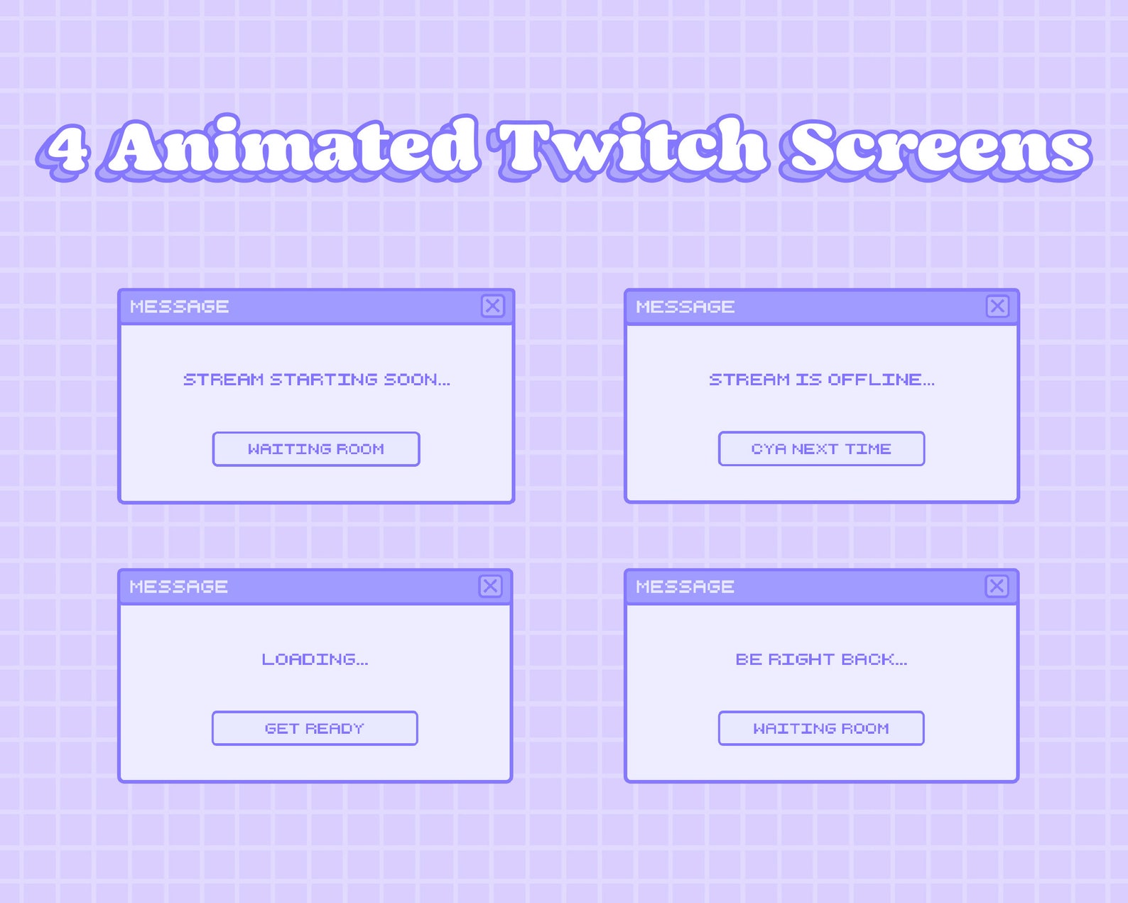 4 Animated Loading Screens for Twitch Streams, Aesthetic Purple Theme ...