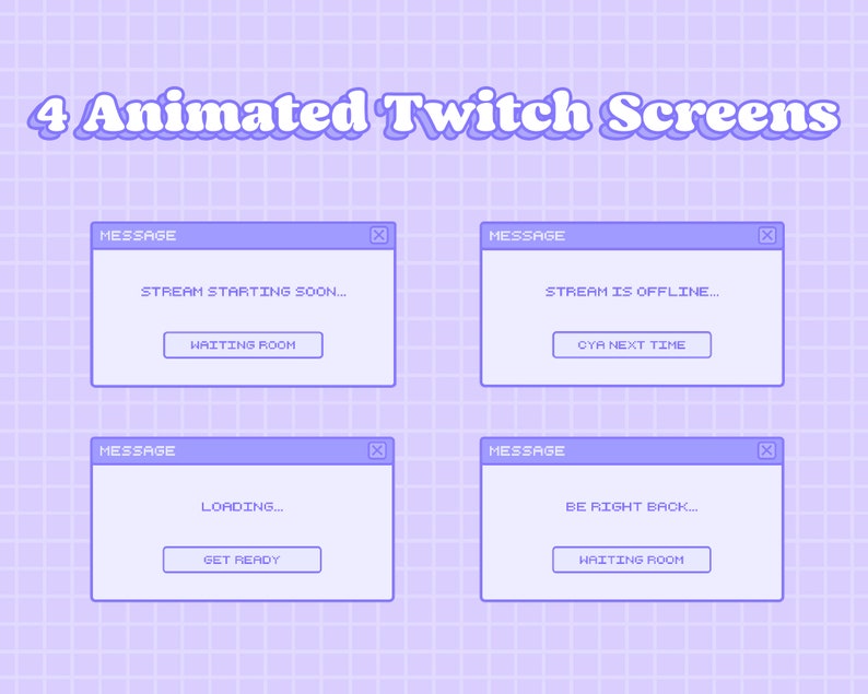 4 Animated Loading Screens for Twitch Streams, Aesthetic Purple Theme ...