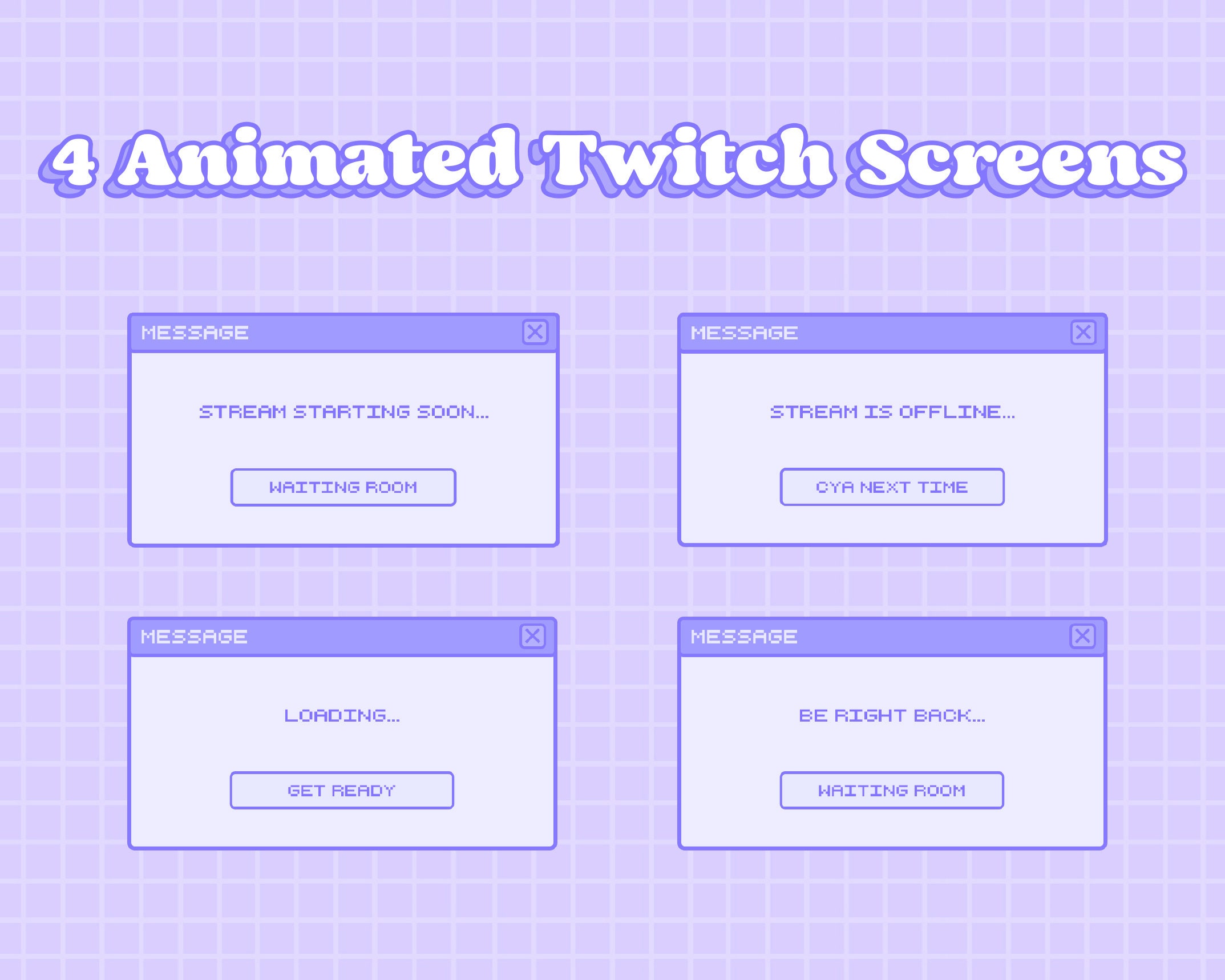 4 Animated Loading Screens for Twitch Streams, Aesthetic Purple Theme ...