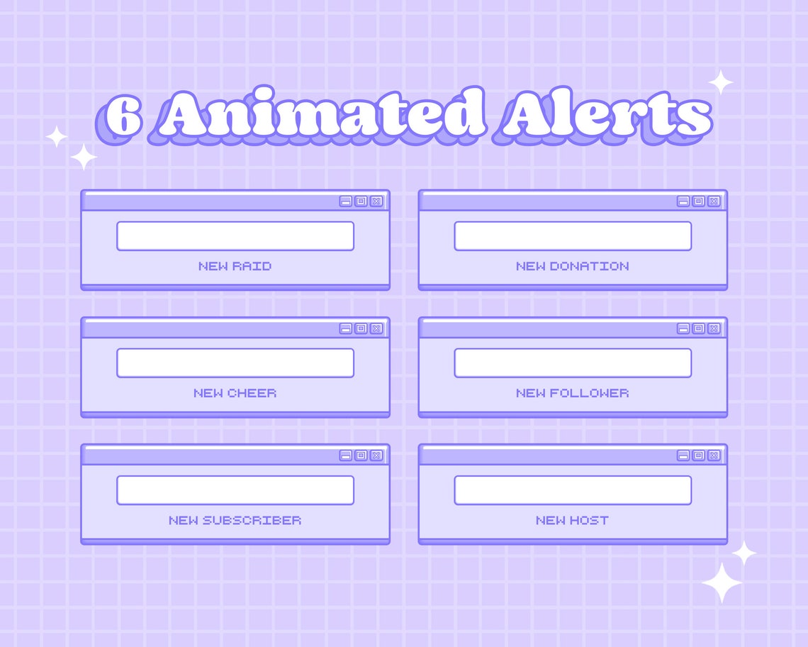 6 Animated Sparkly Pop-up Twitch Alerts, Purple Aesthetic Theme - Etsy