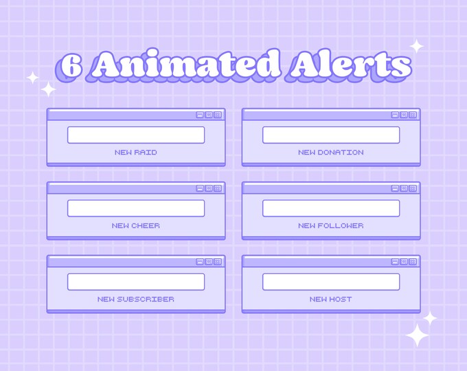 Purple Retro Twitch Animated Alerts || 6 Aesthetic Browser Window ...