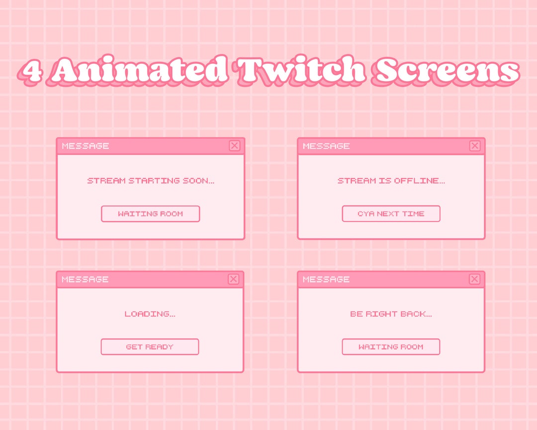 4 Animated Loading Screens for Twitch Streams, Strawberry Pink Theme - Etsy