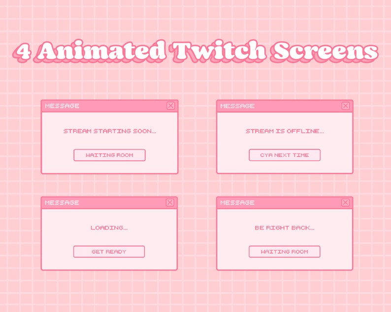 4 Animated Loading Screens for Twitch Streams, Strawberry Pink Theme - Etsy