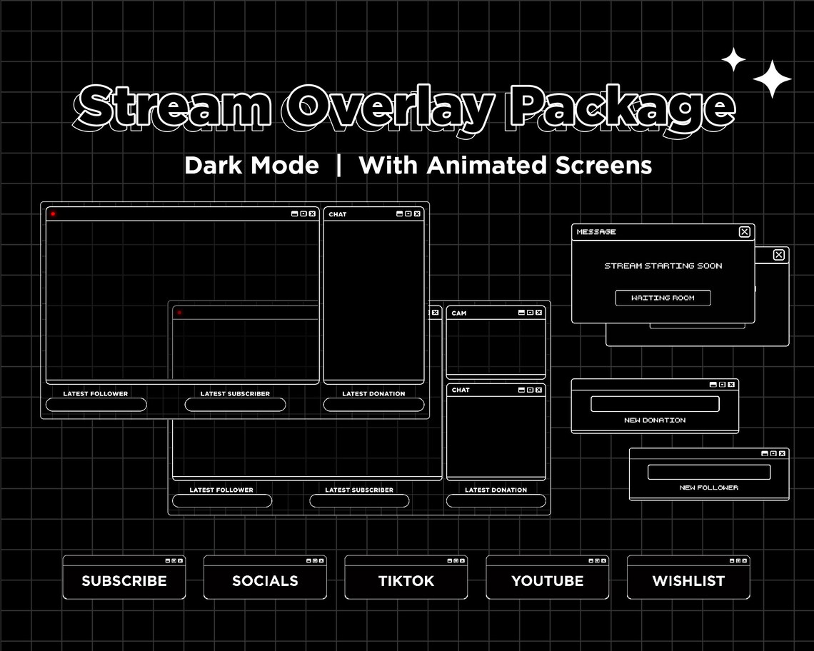 Dark Mode Twitch Overlay Package Minimal Aesthetic Theme Etsy
