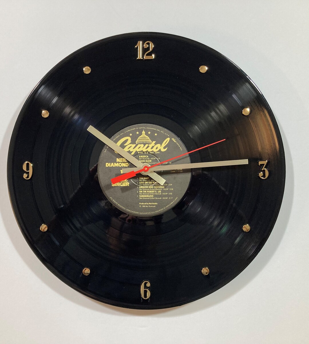 Neil Diamond Record Clock (the Jazz Singer) - 12" Wall Clock Handmade ...