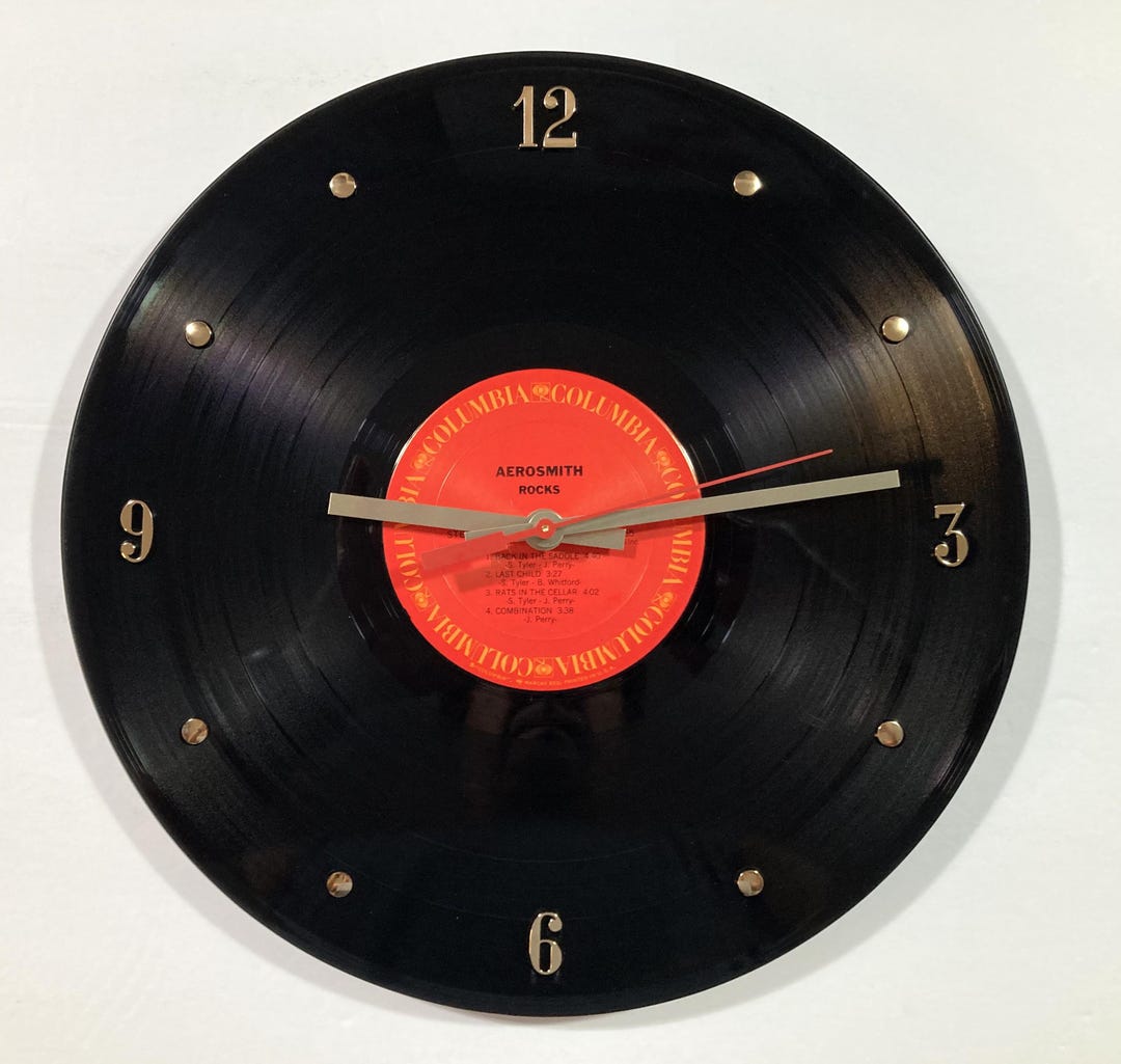 Aerosmith Record Clock (rocks) - 12” Wall Clock Created Using the Original Aerosmith Vinyl Album ...