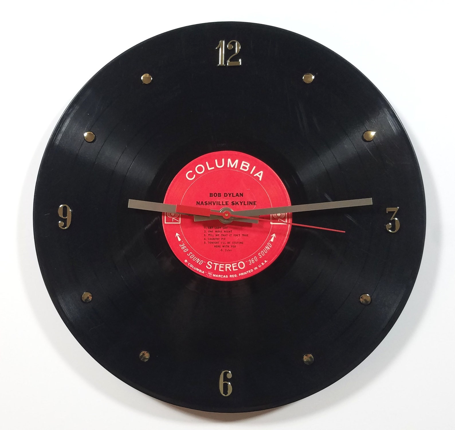 Bob Dylan Record Clock (nashville Skyline) - 12" Wall Clock Handmade ...