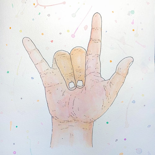 I Love You Hand Sign Watercolour Art Print ILY Hand Sign - Etsy