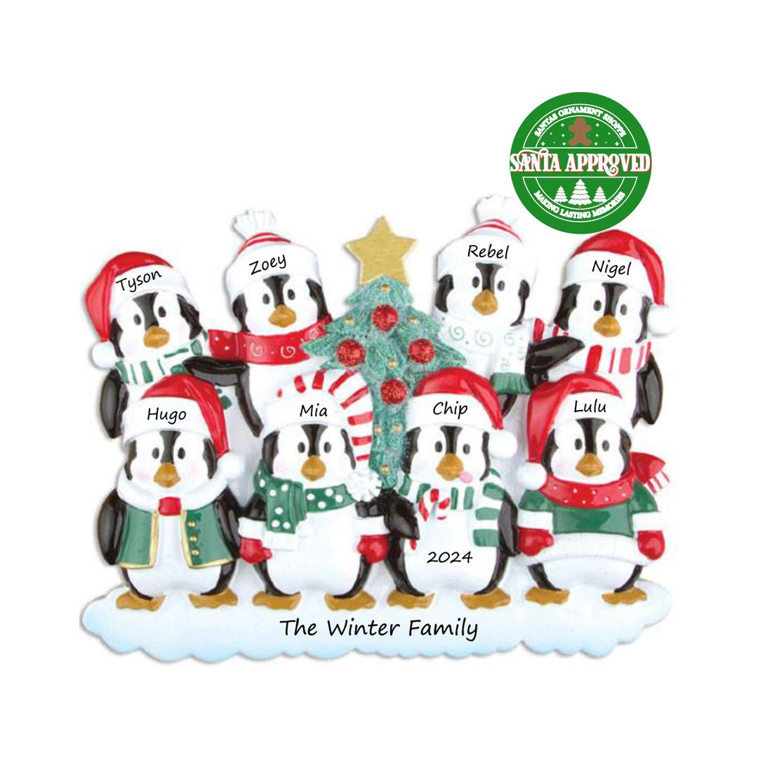 Personalized Penguin Family of 8 Ornament, Penguin Family of Eight ...