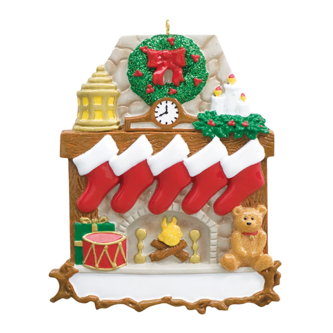 Fireplace Stocking Ornament / Family of 5 Christmas Ornament ...
