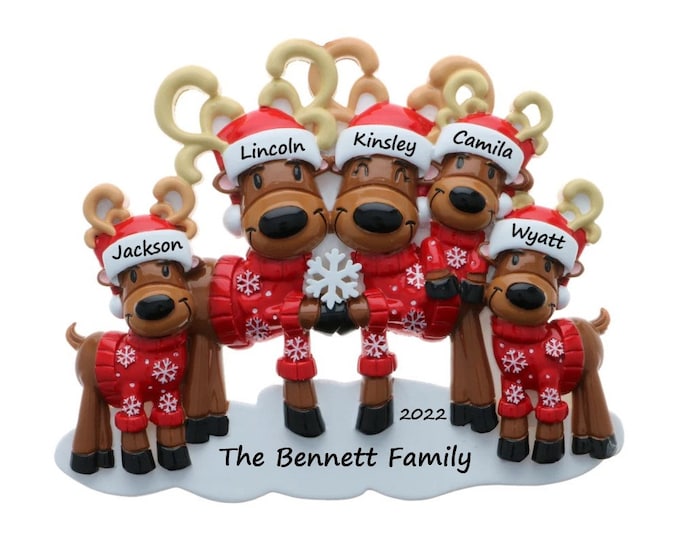 Personalized Family of 5 Reindeer Ornament Personalized Christmas ...