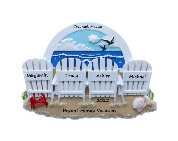 Personalized Ornament Family of 4 Beach Vacation Beach Chair Family of ...