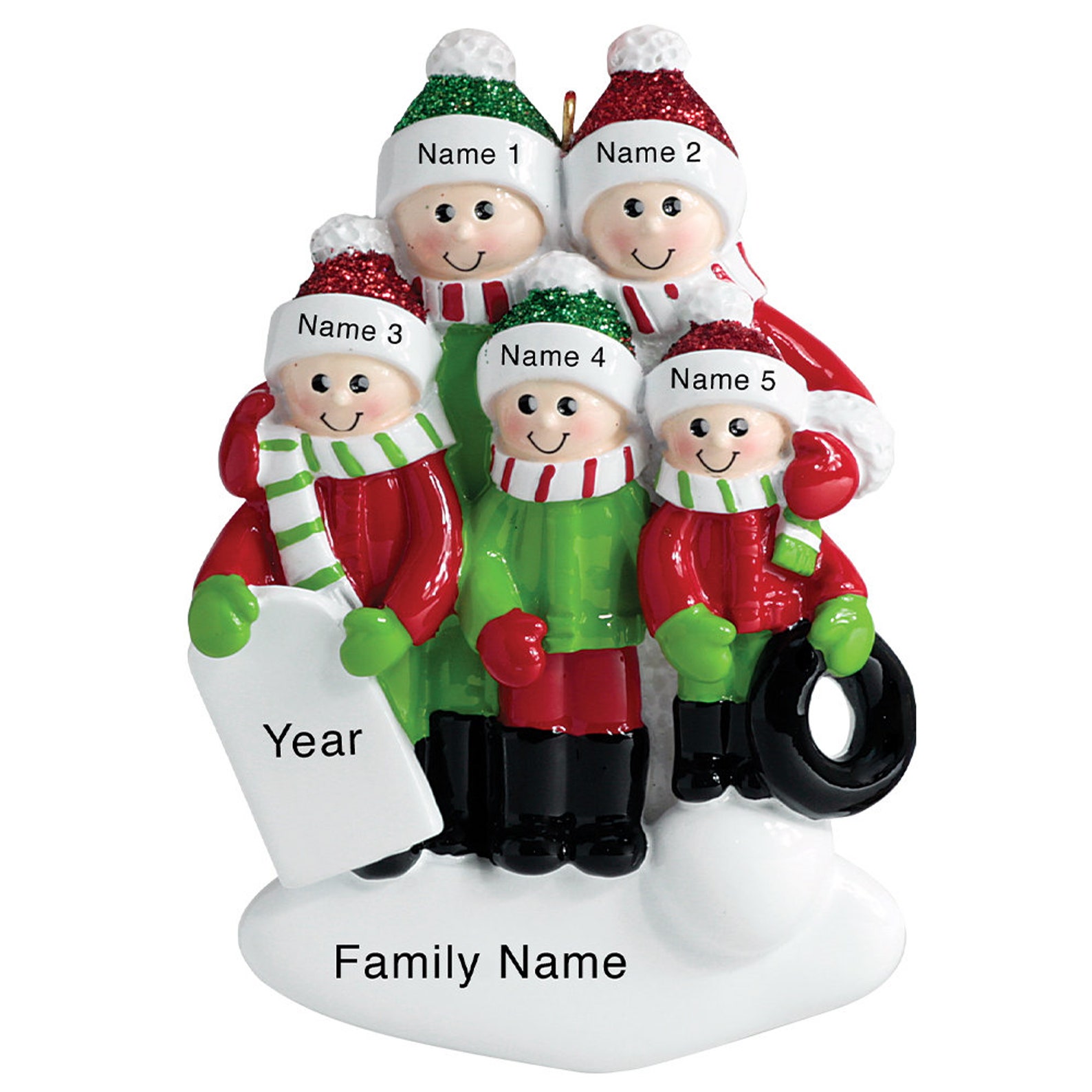 Personalized Snow Sled Family of 5 Christmas Ornament / - Etsy