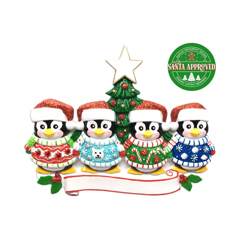 Penguin Family of 4 Personalized Christmas Ornament 2025, Cute Ugly ...