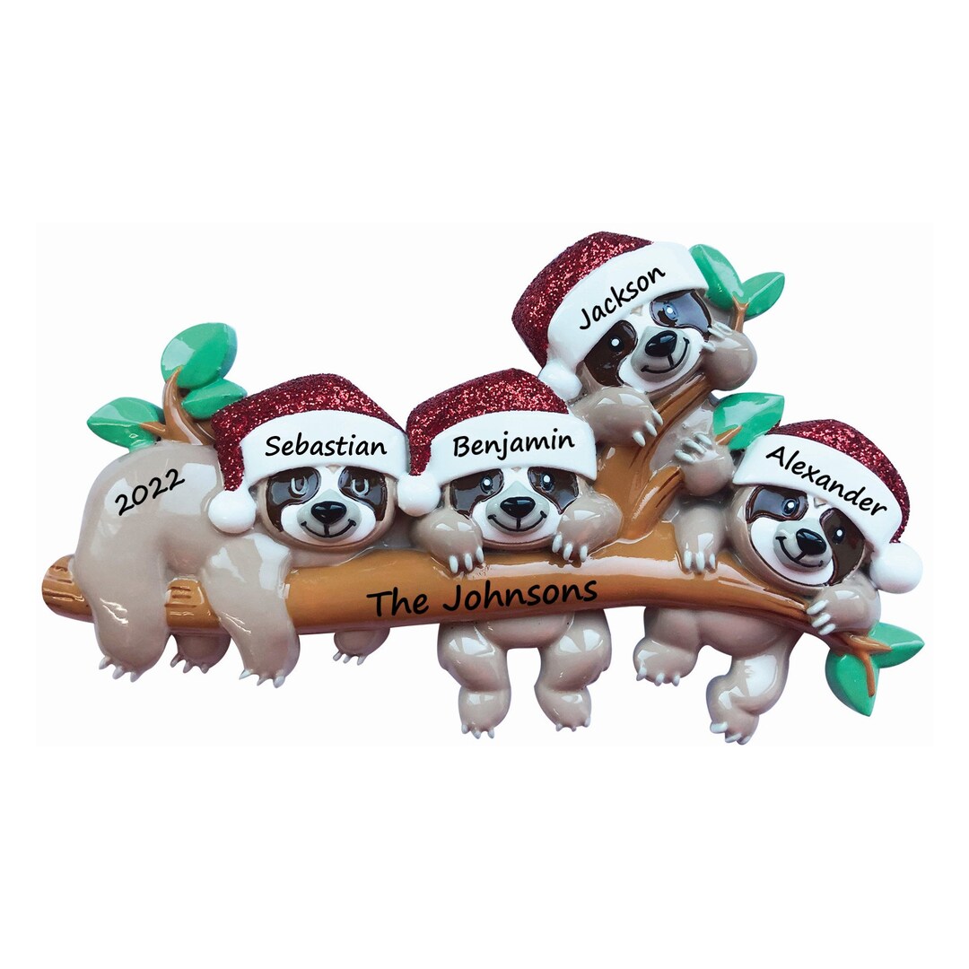 Personalized Sloth Family of 4 Christmas Ornament 2025 Personalized ...