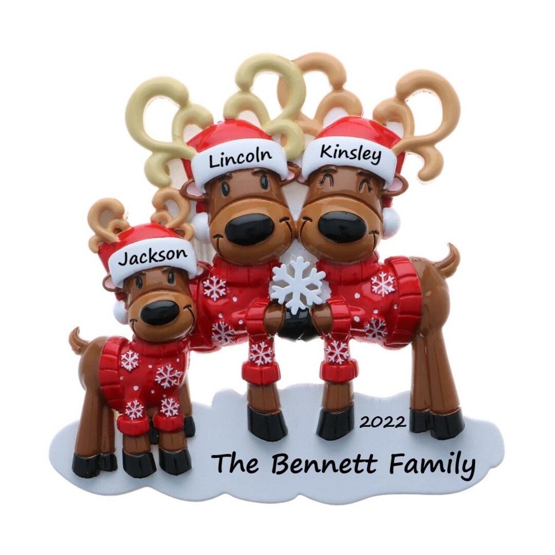 Personalized Family of 3 Reindeer Ornament Personalized Christmas ...