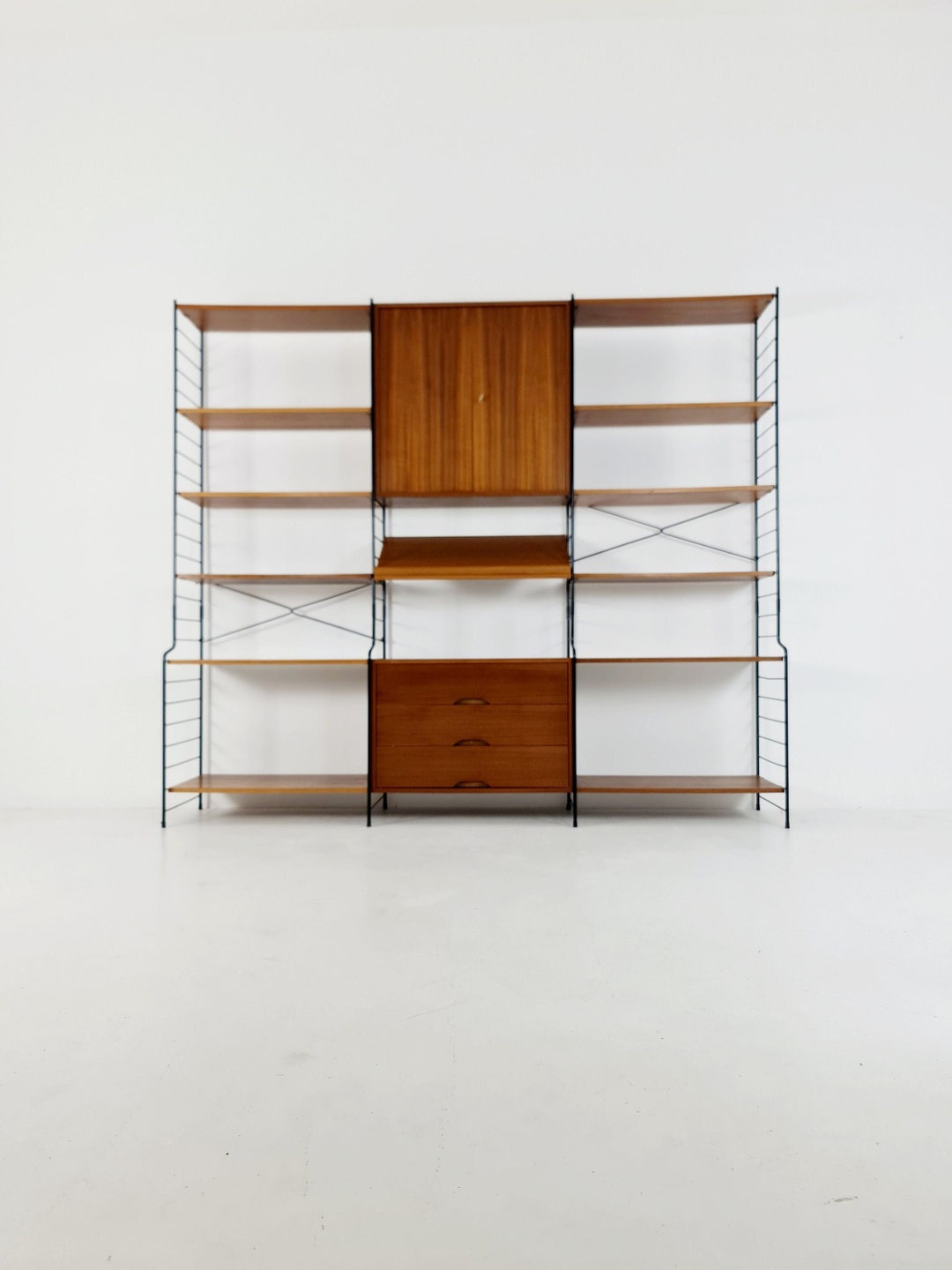 String Shelf System Bookcase With Bar Cabinet Teak by WHB - Etsy