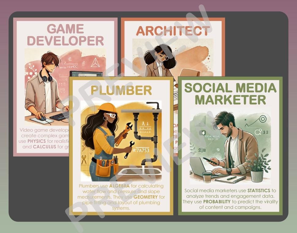 Math Careers Poster Set: Boho Classroom Decor Bulletin Board (PDF ...