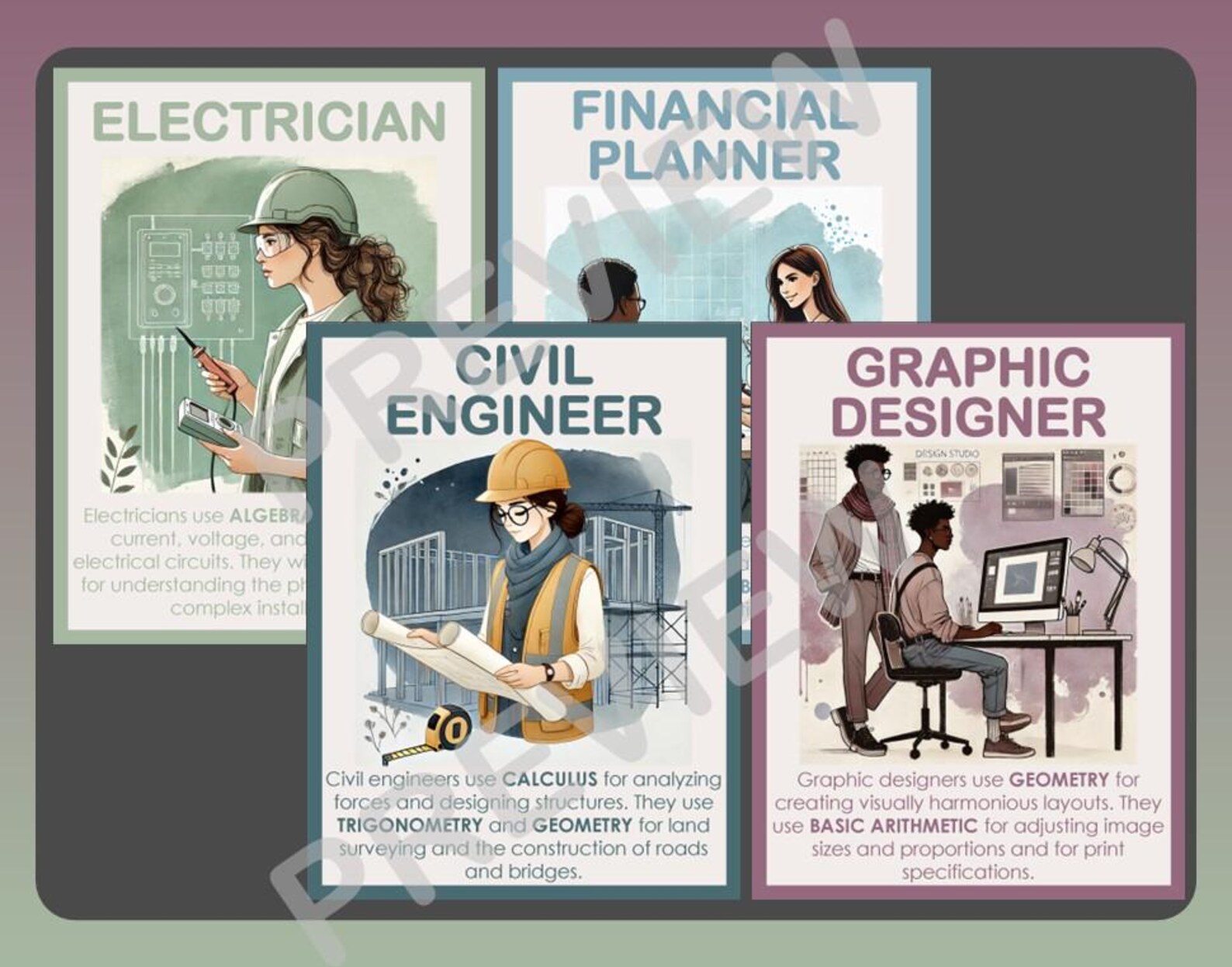 Math at Work: Exploring Math Involved in Careers Poster Set | Boho ...