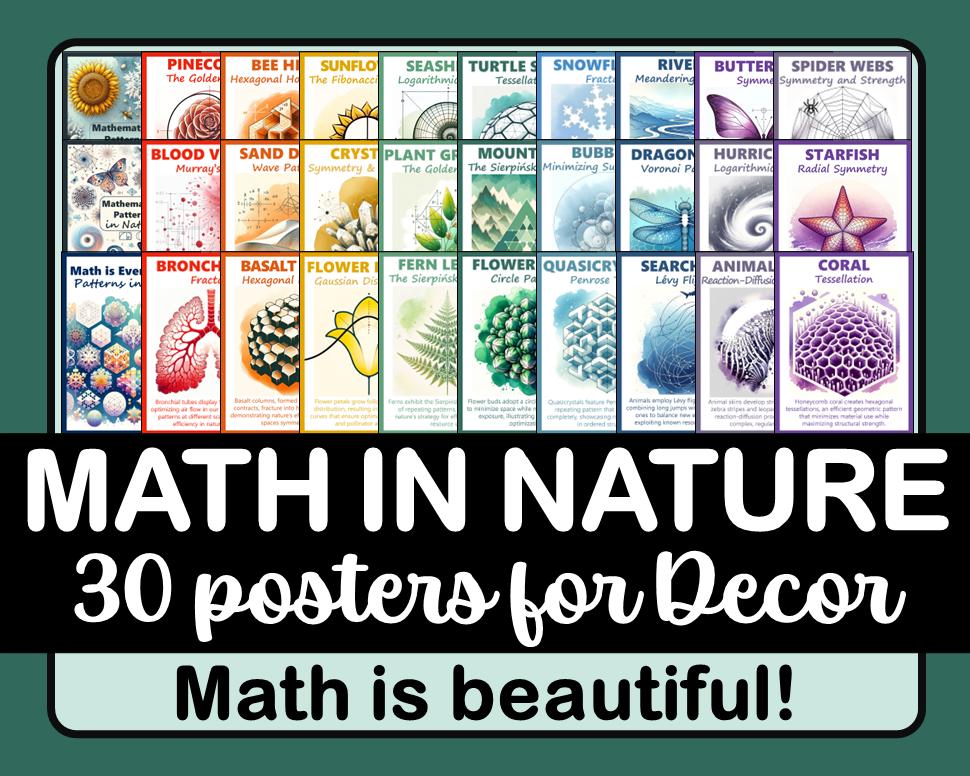 Math in Nature Poster Set | Math Classroom Decor | STEM Bulletin Board ...