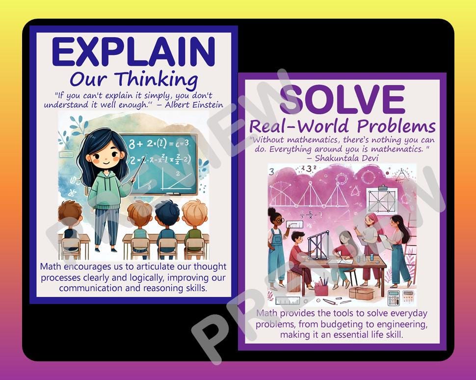 Why Learn Math Posters | Growth Mindset Motivational Math Quotes Poster ...